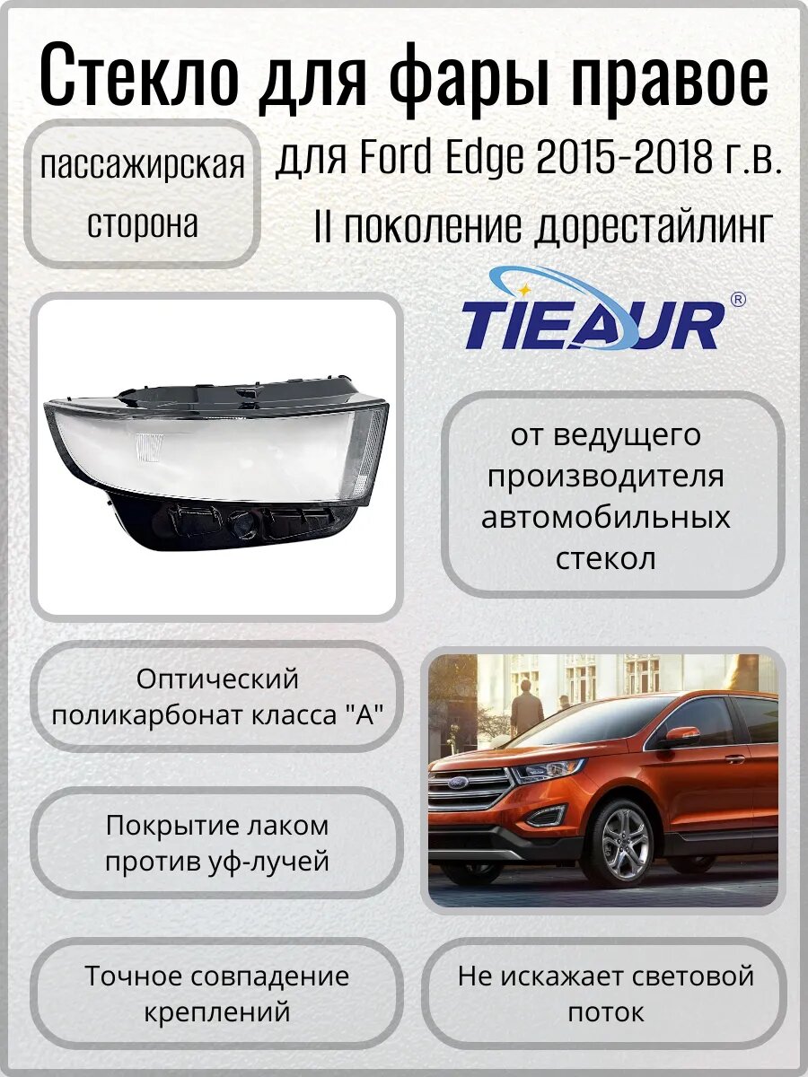 Стекло для правой фары Ford Edge 2015-2018 г.