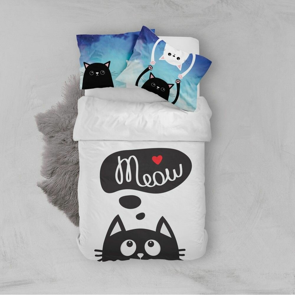 Арт комплект постельного белья Мяу , Евро, 70/70