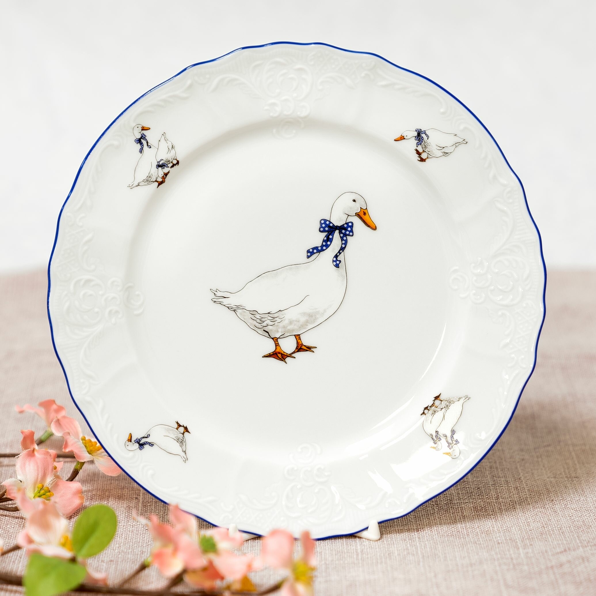 Тарелка десертная закусочная 19 см Бернадотт Гуси, фарфор, мелкая белая, Bernadotte Чехия