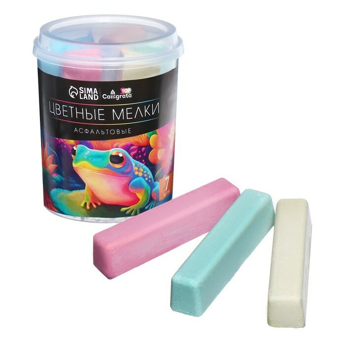 Мелки цветные для асфальта 7 штук Calligrata TOP, брусок, микс, 3 шт.