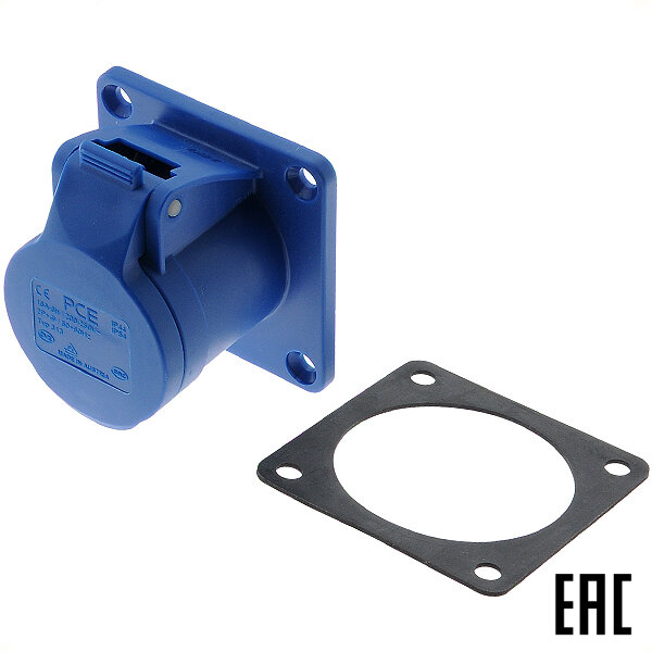 Розетка на поверхность 2Р+Е фланец 70х70 с/п прямая 16А 230В IP44 РСЕ 313-6 (3 шт. в наборе)