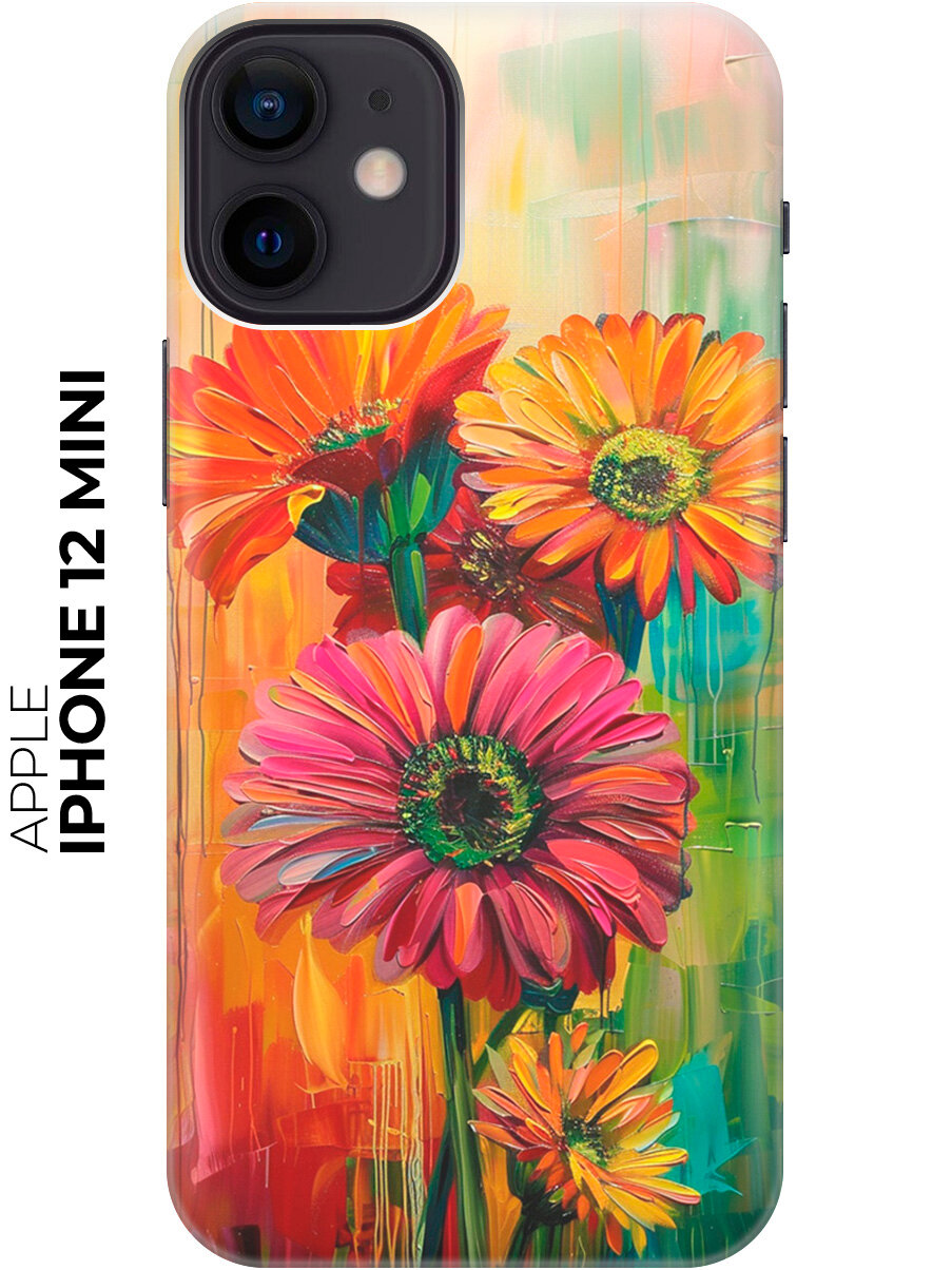 Силиконовый чехол на Apple iPhone 12 Mini / Эпл Айфон 12 мини с рисунком "Герберы гуашью"