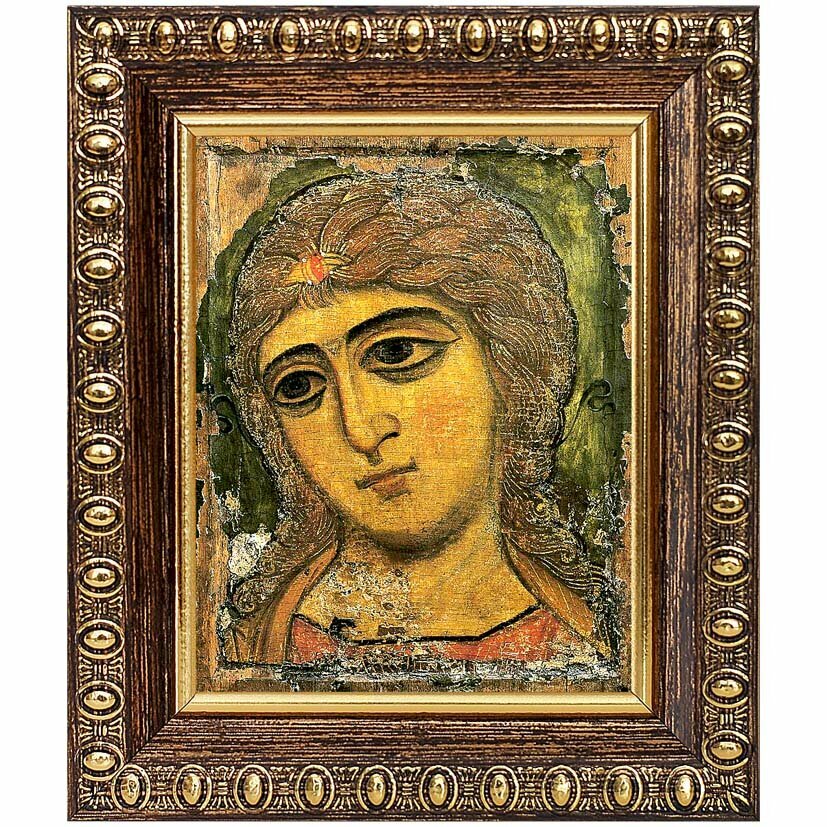 Ангел Златые Власы, Архангел Гавриил, икона в темной пластиковой рамке 8,5*10 см