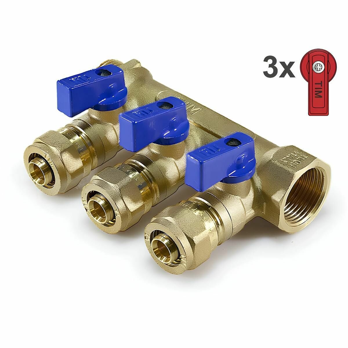 Коллектор с шаровыми кранами на 3 выхода 1" x 3/4" под трубу 20 мм для водоснабжения