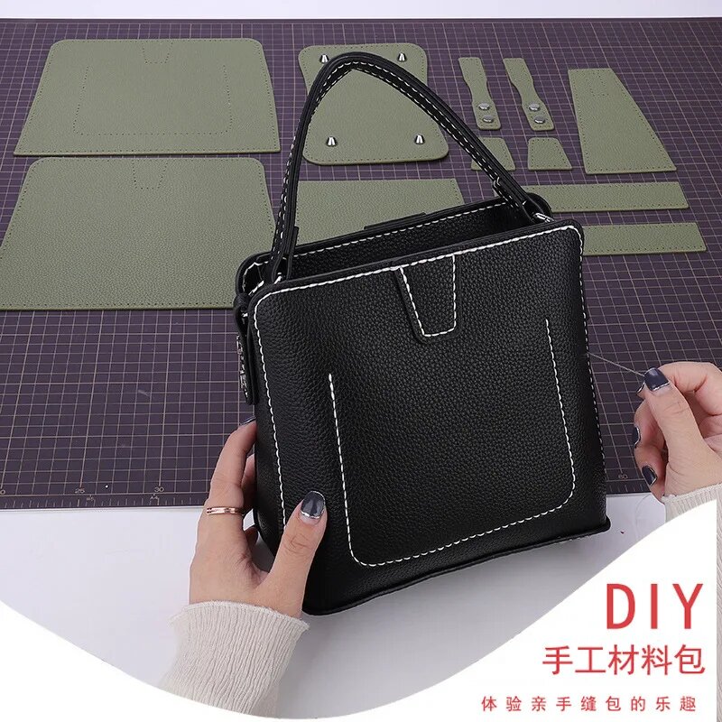 Набор для шитья сумки DIY, черный, кожа