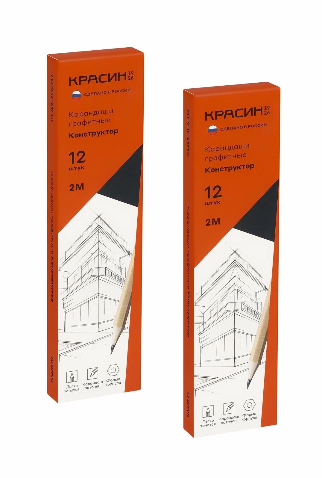 Набор 24 шт. - Карандаш ч/г Красин "Конструктор" 2М (2B) шестигран, заточен.