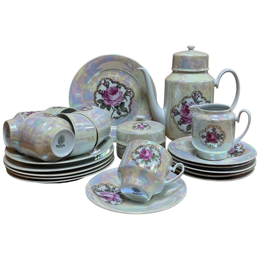 Чайно-кофейный сервиз "Роза" (на 6 персон, 21 предмет), фарфор, 1949-1980 гг, Weimar, ГДР