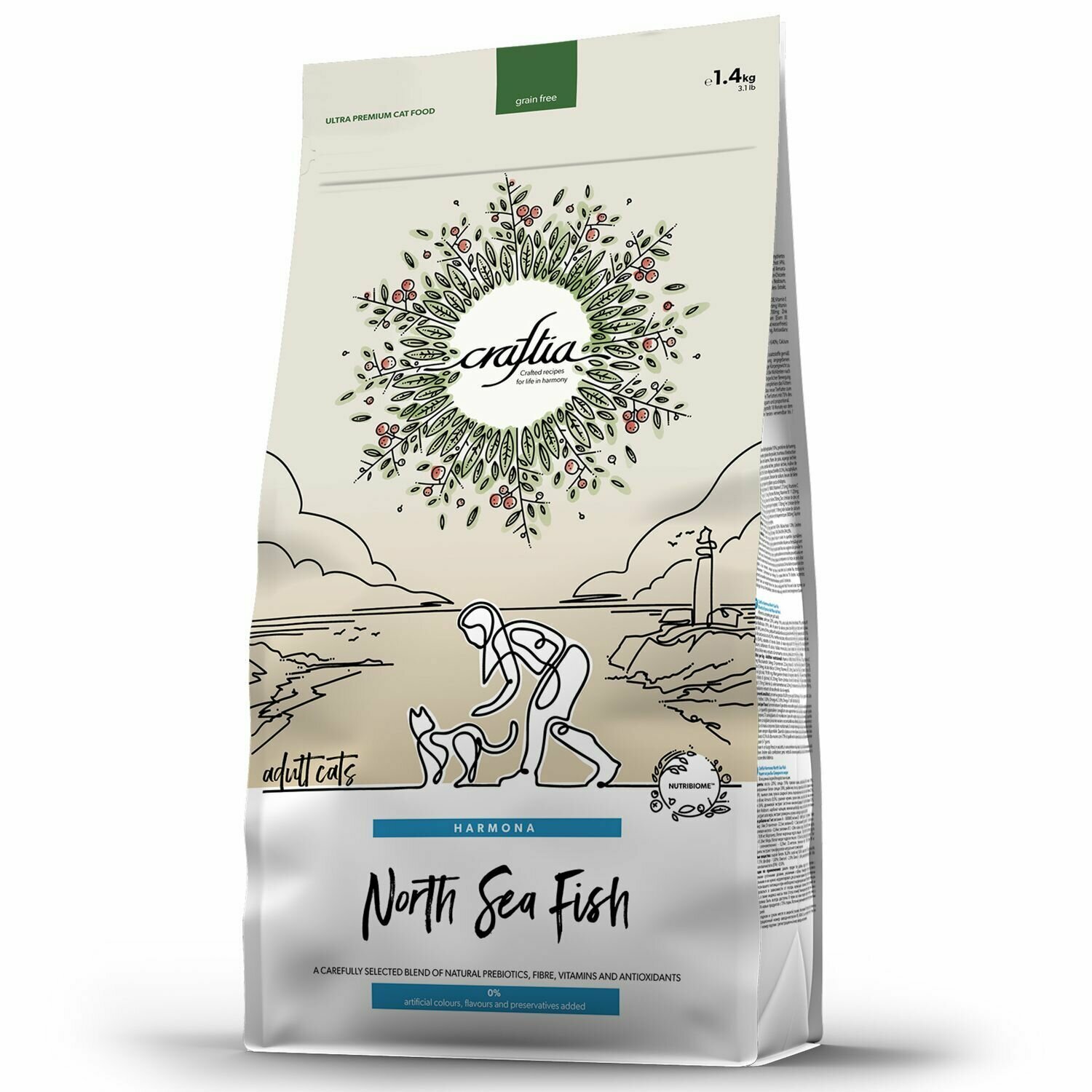 Сухой корм CRAFTIA HARMONA для взрослых кошек из рыбы северного моря, 1,4 кг