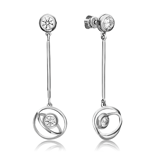 Серьги пусеты, серебро, 925 проба, родирование, фианит