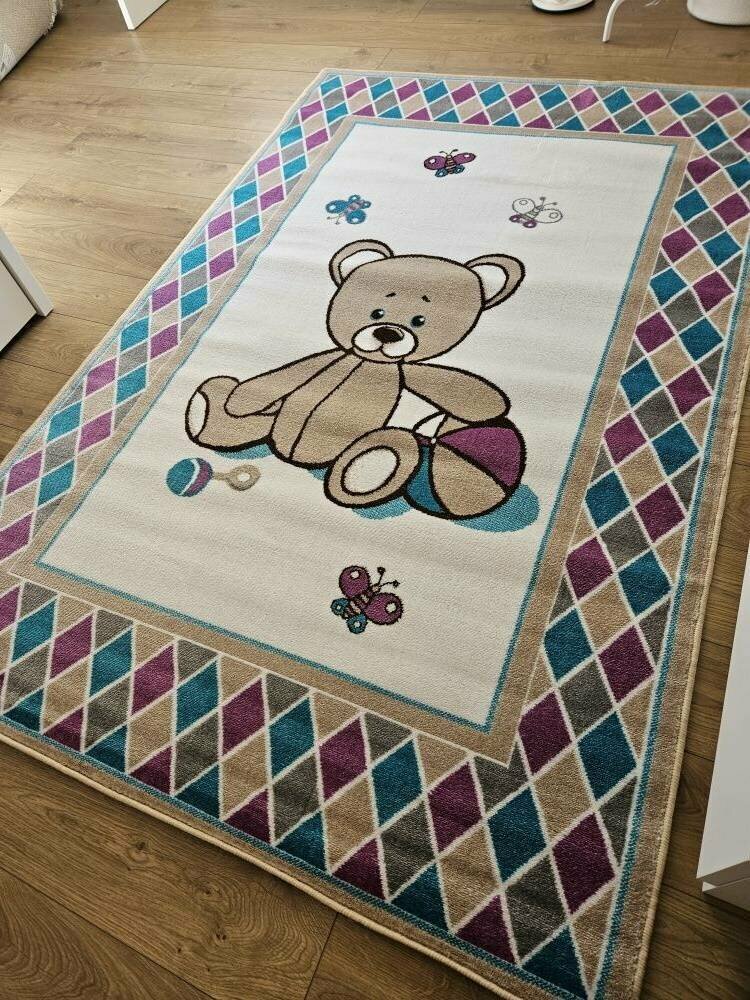 Ковер на пол в детскую с мишкой 150х230 см бежевый ворс 8 мм 397566