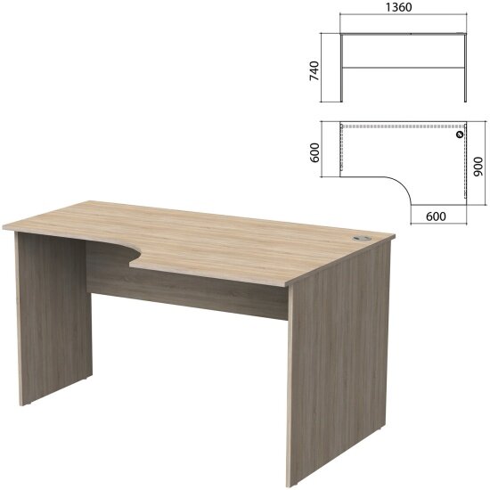 Стол письменный Бюджет эргономичный ", 1360х900х740 мм, правый, дуб сонома, 402663-091
