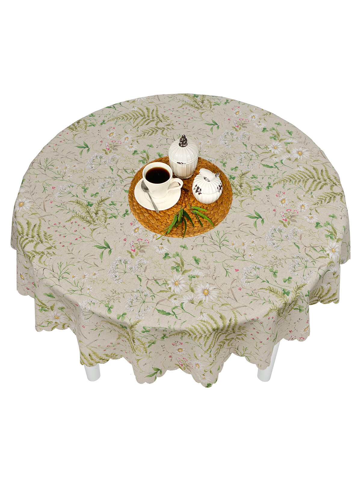 Скатерть на стол круглая водоотталкивающая Maifon Ромашки 140х140см