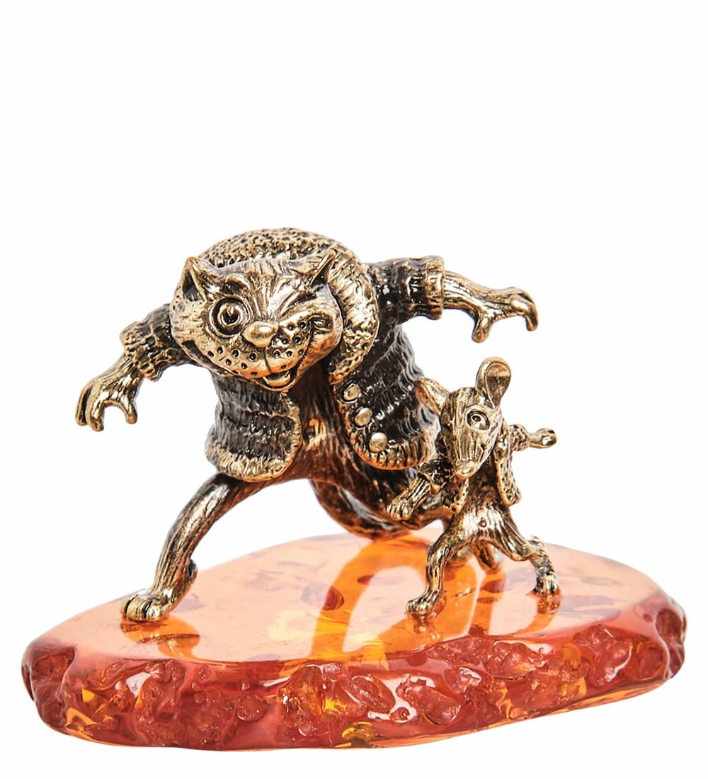 Фигурка 'Кот и мышка Банда' (латунь, янтарь)