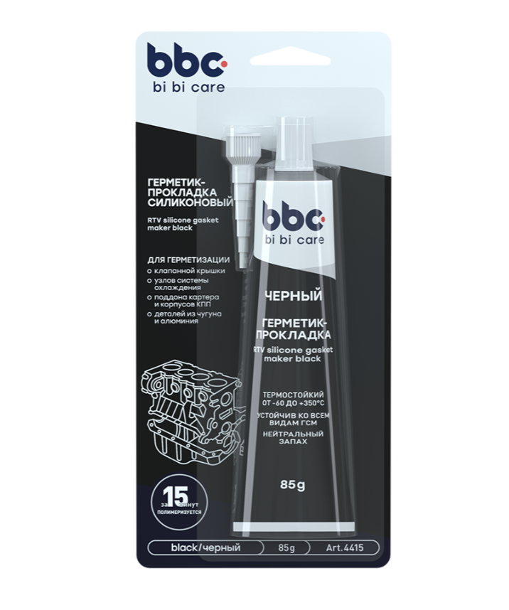 Герметик силиконовый BIBICARE черный высокотемпературный 85г (артикул 4415)