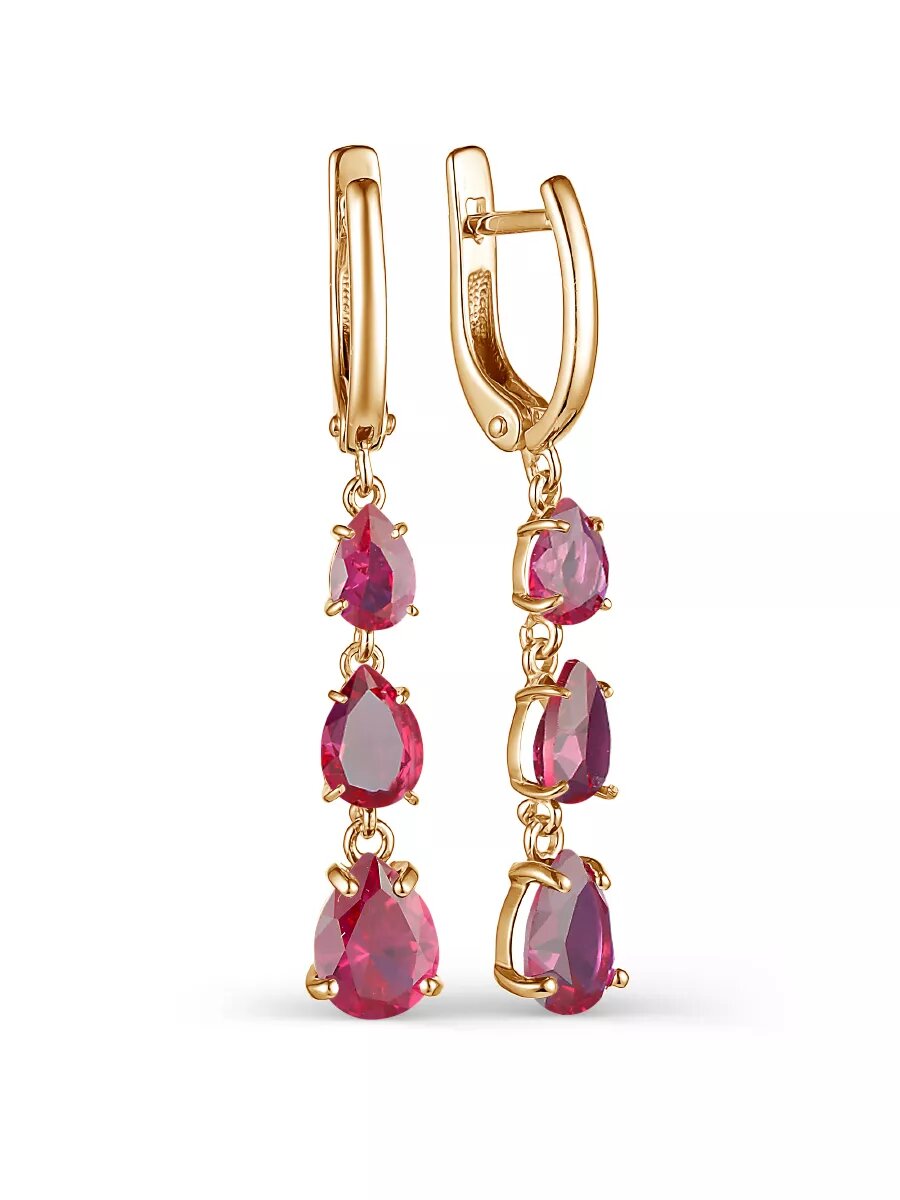 Серьги, красное золото, 585 проба, бриллиант, рубин