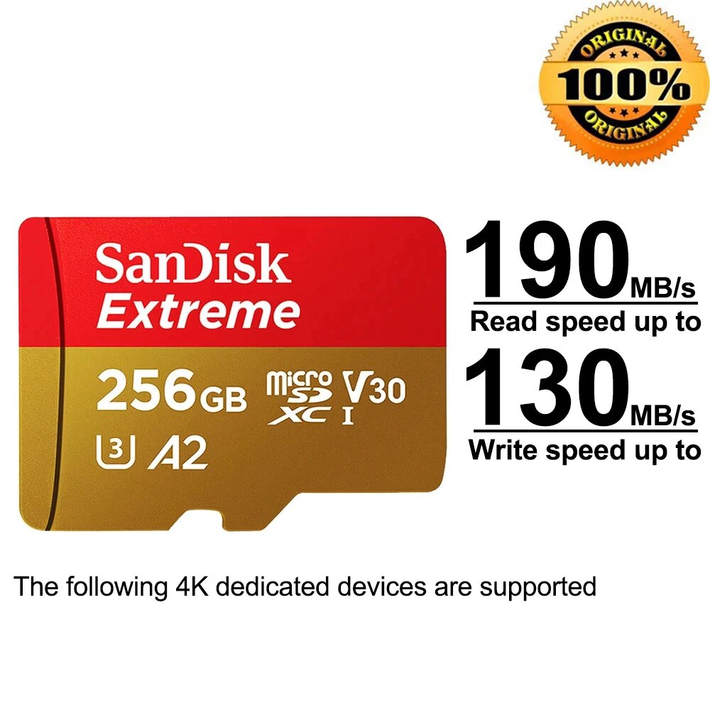 SanDisk Extreme 256GB MicroSD V30 A2, Gold Card-256G