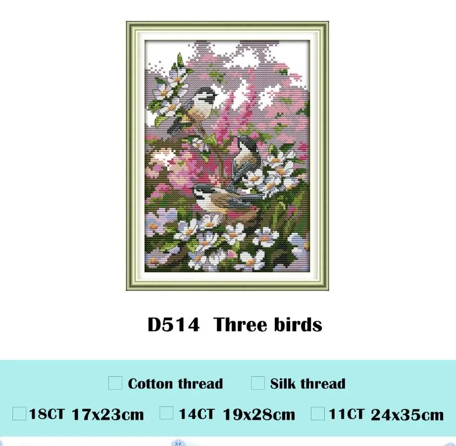 Набор для вышивки крестом Три птицы, 14ct print canvas