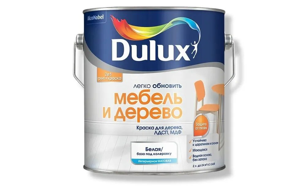 Dulux Мебель и Дерево BC (0.75л) матовая краска водно-дисперсионная для дерева, ЛДСП, МДФ