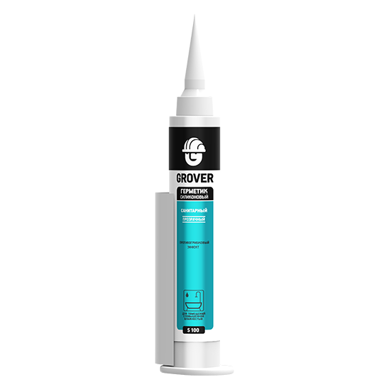 Герметик Силиконовый Санитарный Grover S 100 0.3л Прозрачный, Противогрибковый Эффект, Высокоэластичный, Высокий Уроень Адгезии / Гровер.