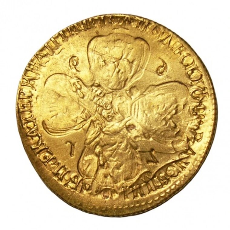 5 рублей 1769 инкузный брак, сувенирная копия золочение (Au) монеты, нумизматика, деньги для коллекции