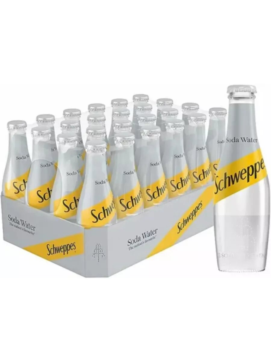 Напиток "Soda Water", Schweppes GB, сильногазированный, 0,2 л, 24 бутылки