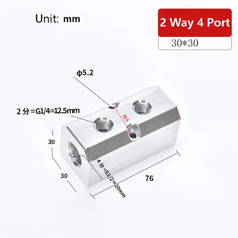 Алюминиевый пневматический распределитель 2 Way 4 Port 30*30