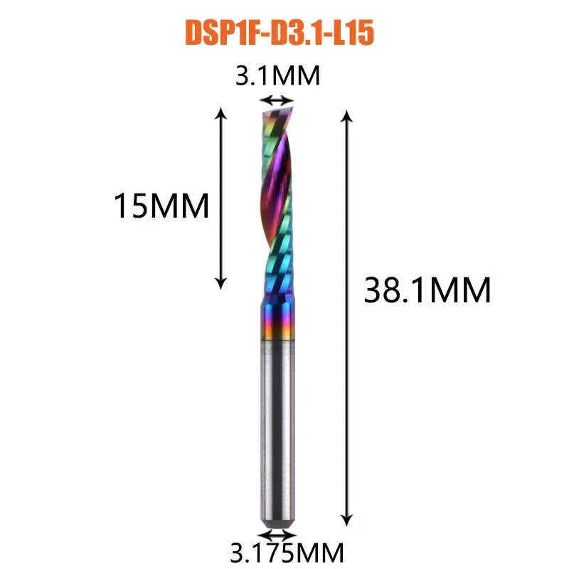 Спиральная концевая фреза DSP1F-D3.1-L15-R, 3.175 мм