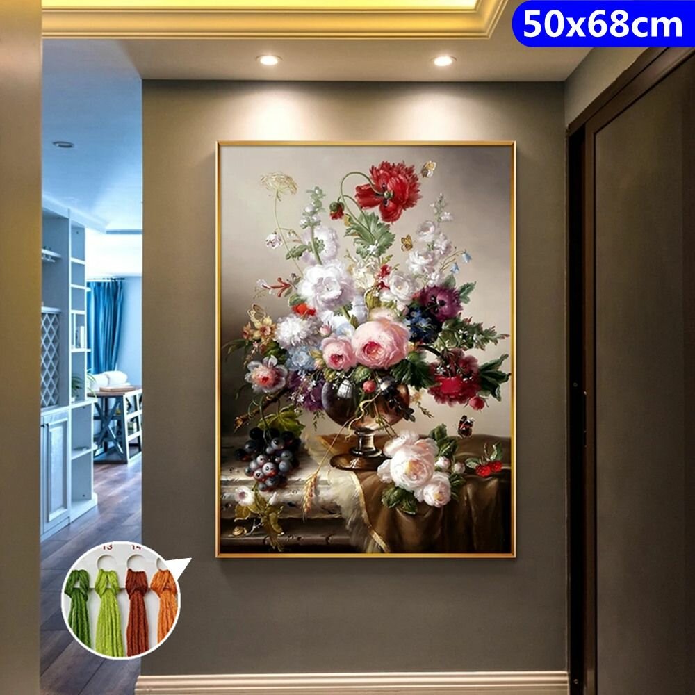 Набор для вышивания крестом, вышивка крестиком Красочная ваза для цветов, 11CT 50x68cm, полная зашивка, LYTOOMOY (без подрамника, без рамки)