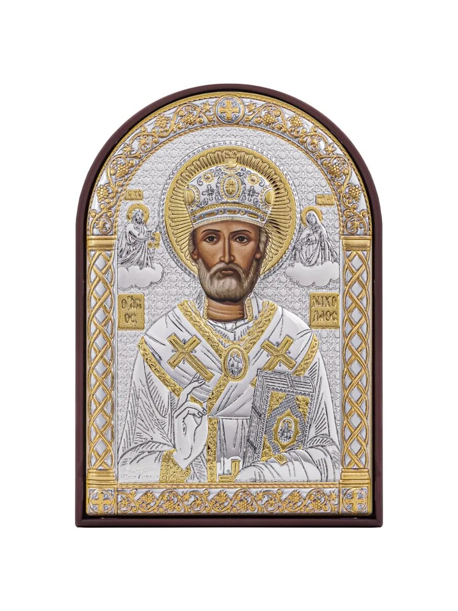 Икона серебряная, греческая Николай Чудотворец 80х115мм