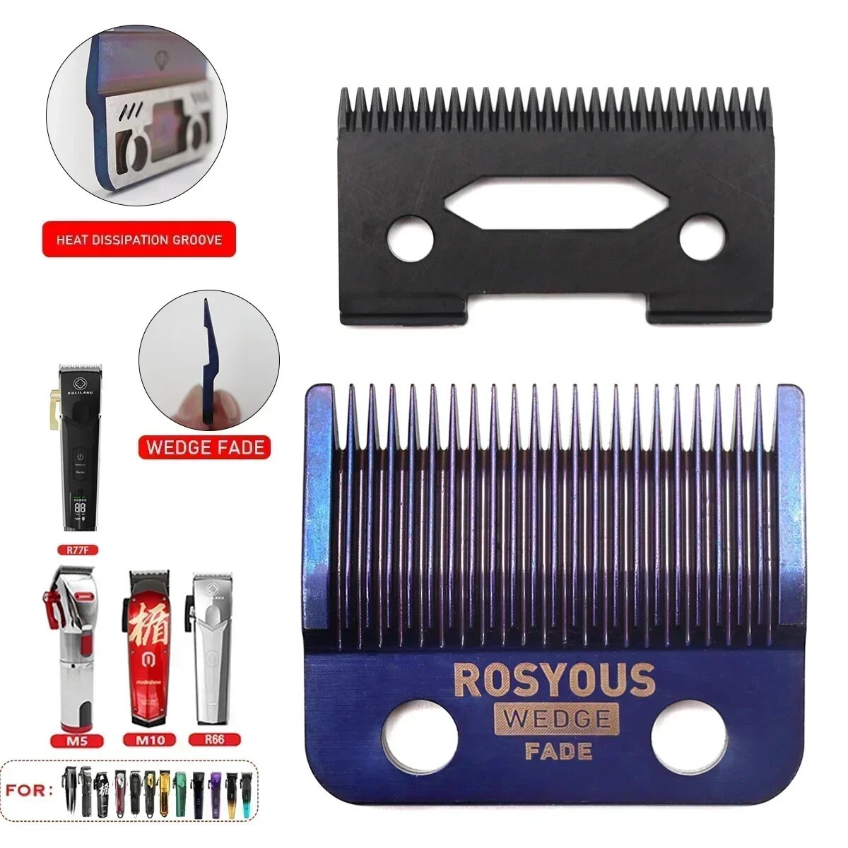 Лезвия для машинки ROSYOUS DLC для Madeshow M5, M5F, M10, Kulilang R66, R77F Blue-Black