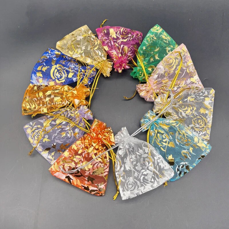 1000 шт. Подарочные пакеты органза розового цвета Rose-Mixing, 9x12cm Gift Bag