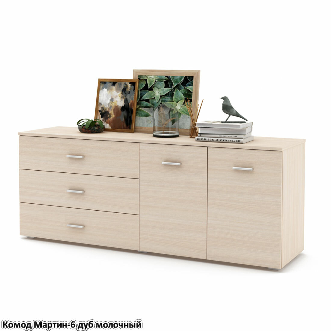 Комод Мартин-6 Дуб молочный, ЛДСП, МФ Владимир VMF, 160,4х63,3х40 см.