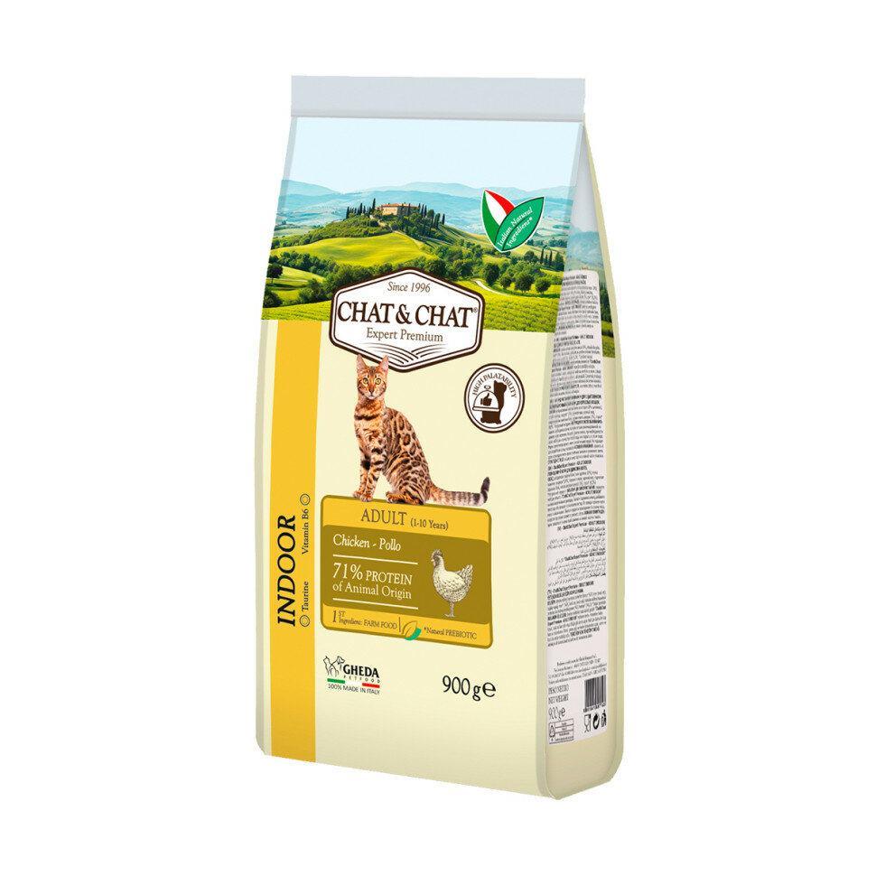 Chat&Chat Adult Indoor Chicken сухой корм для взрослых кошек с цыпленком - 900 г
