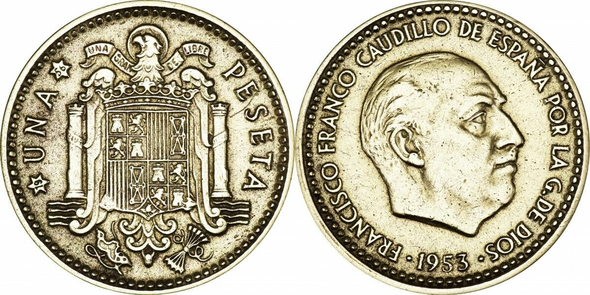 Испания 1 песета, 1946-1963 Франсиско Франко XF
