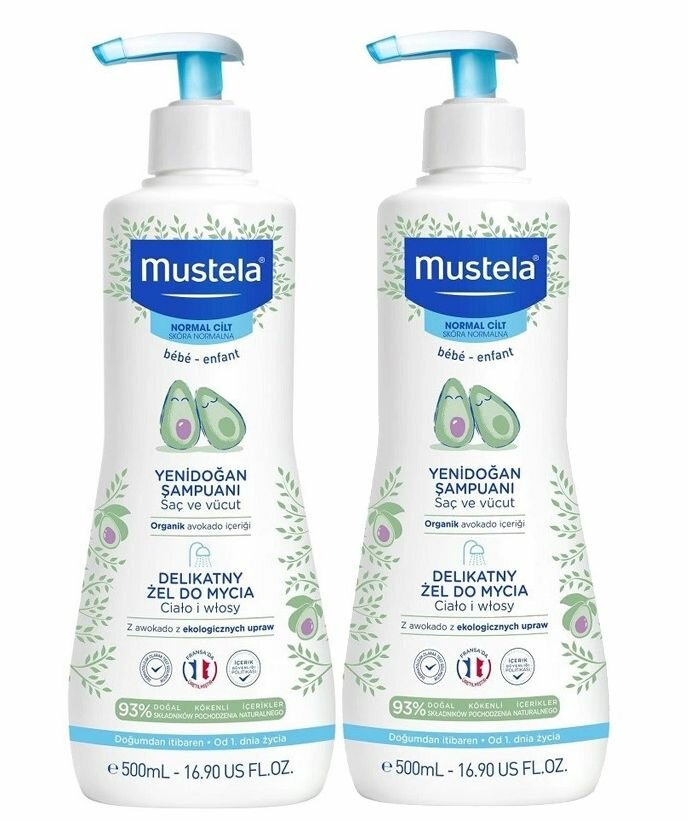 Mustela Gentle Cleansing-гель-шампунь для купания новорожденных-500 мл х 2 шт.