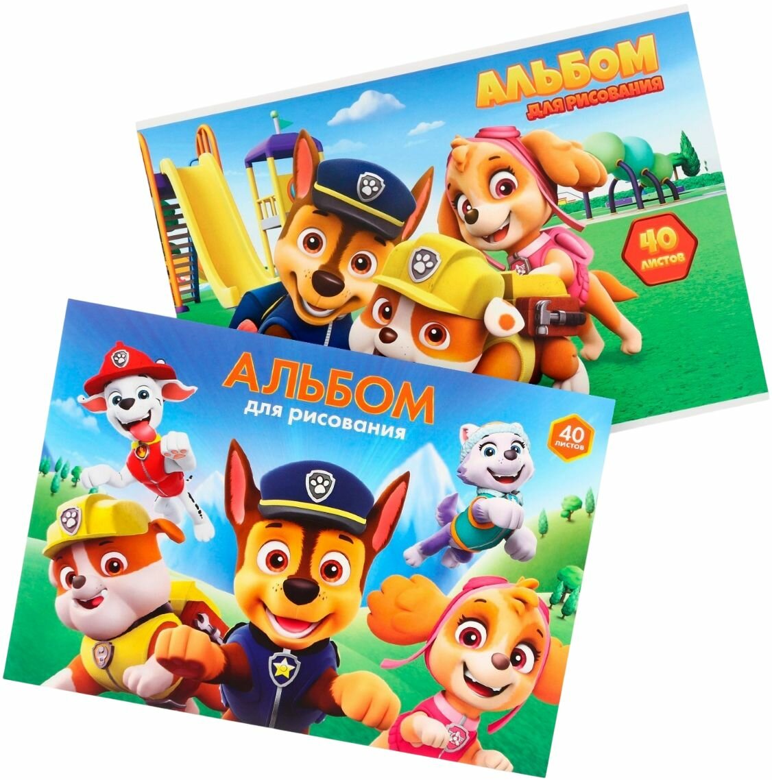 Альбомы детские для рисования "Щенячий патруль", 2 штуки по 40 листов в наборе, формат А4, на склейке, плотность бумаги 100 г/м2