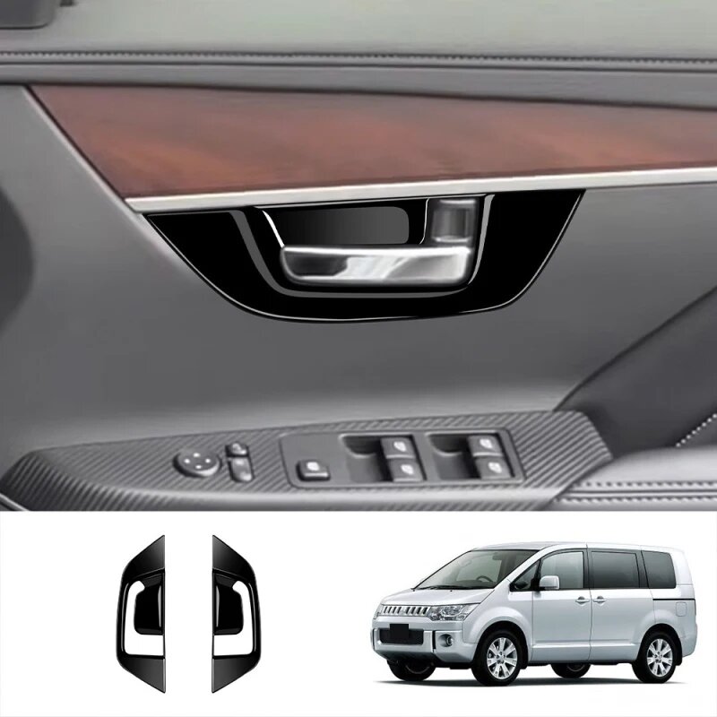 RHD для Mitsubishi Delica D:5 2023 2024 2025 ABS из углеродного волокна, черная внутренняя ручка передней двери, рама чаши, аксессуары для интерьера автомобиля RHD ABS black