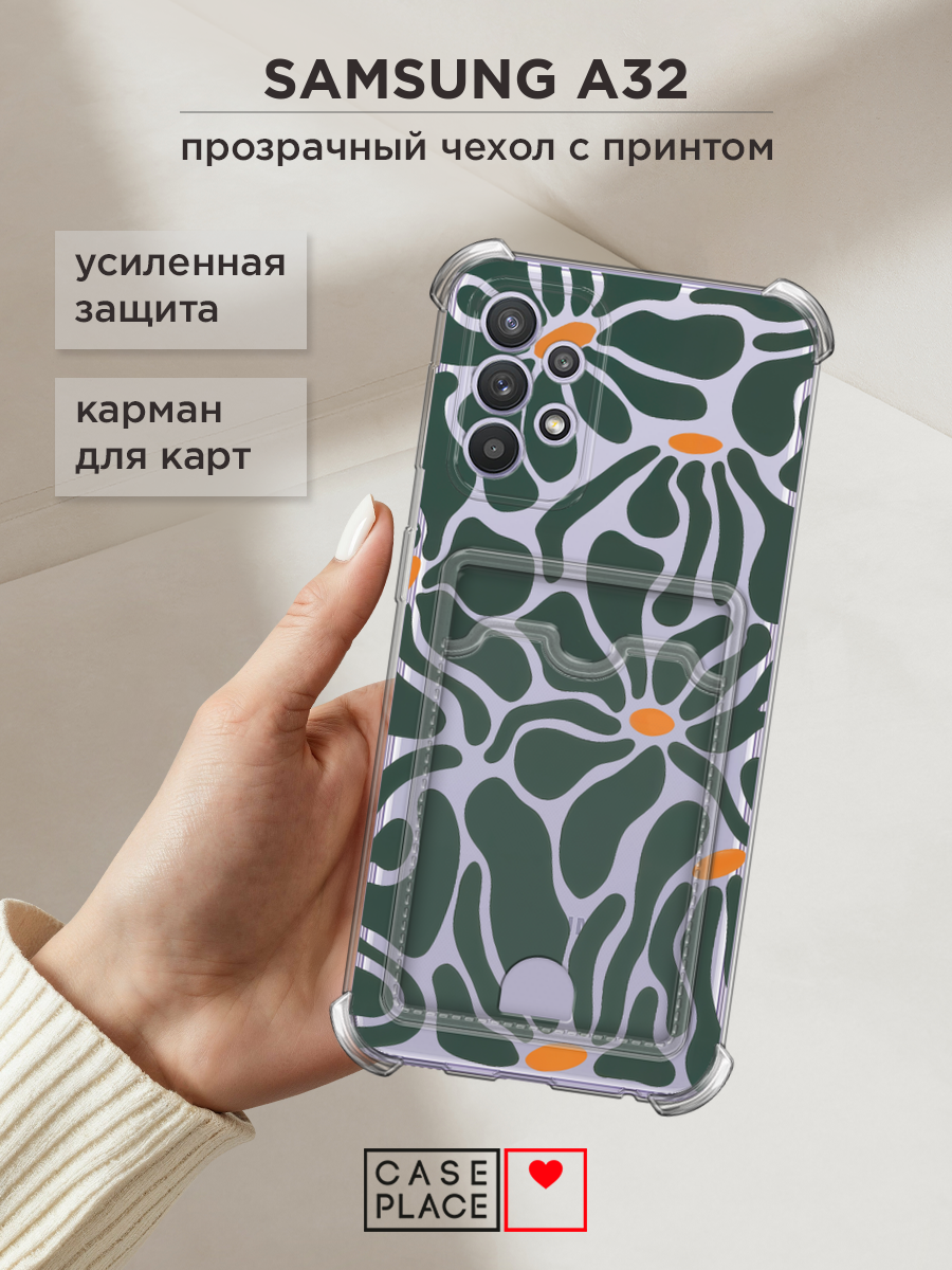 Чехол на Samsung Galaxy A32 (Самсунг Галакси А32) с картой и принтом Волнистые цветы