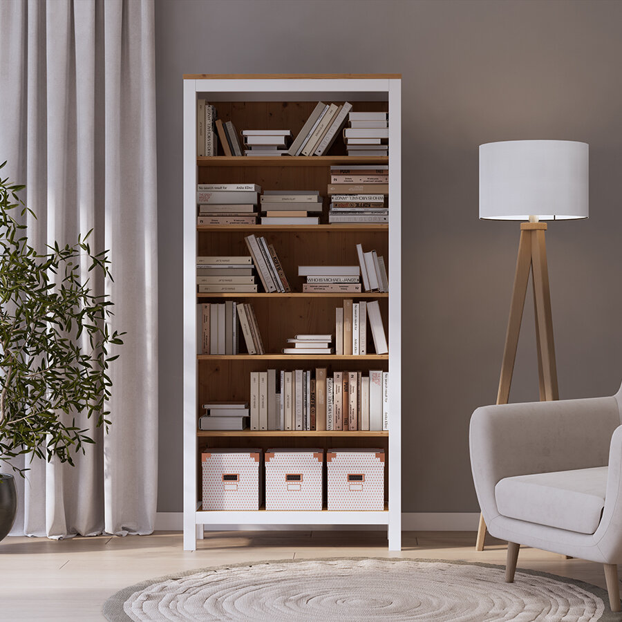 Стеллаж Хемнэс/Кымор, 90х198х37 см, белый/светло-коричневый