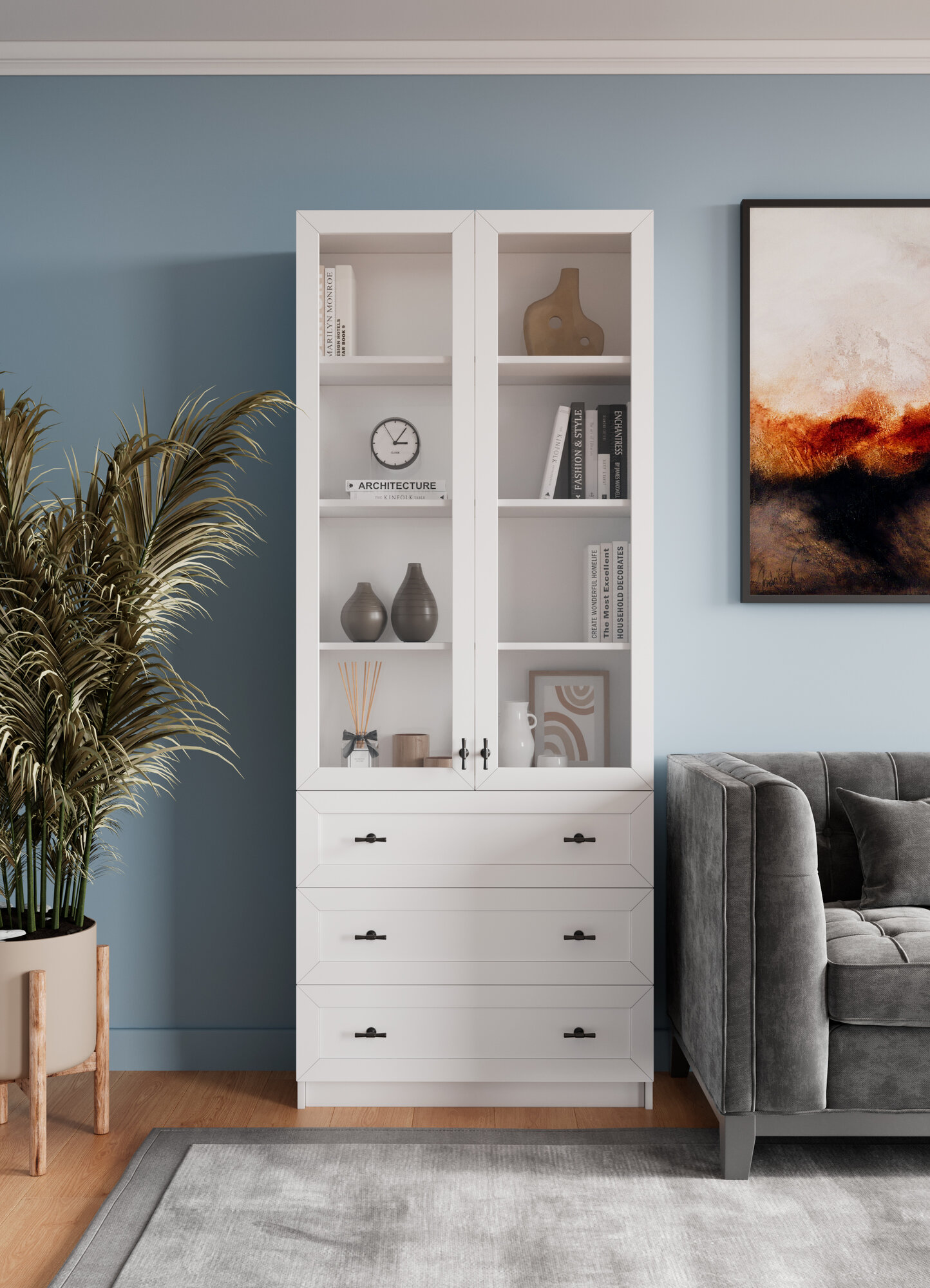 Стеллаж Билли Хелена-39 Белый/Черный для документов для книг двухдверный 60*240*30