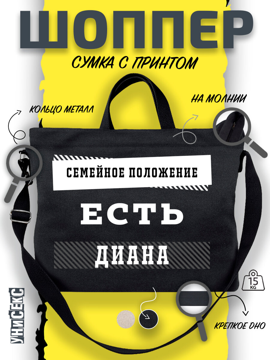 Сумка  шоппер y2k через плечо имя Диана