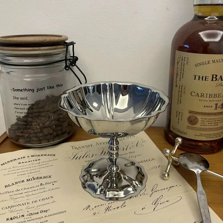 Креманка, металл, 11,3см, винтаж, серебристая, без ручки, 1шт