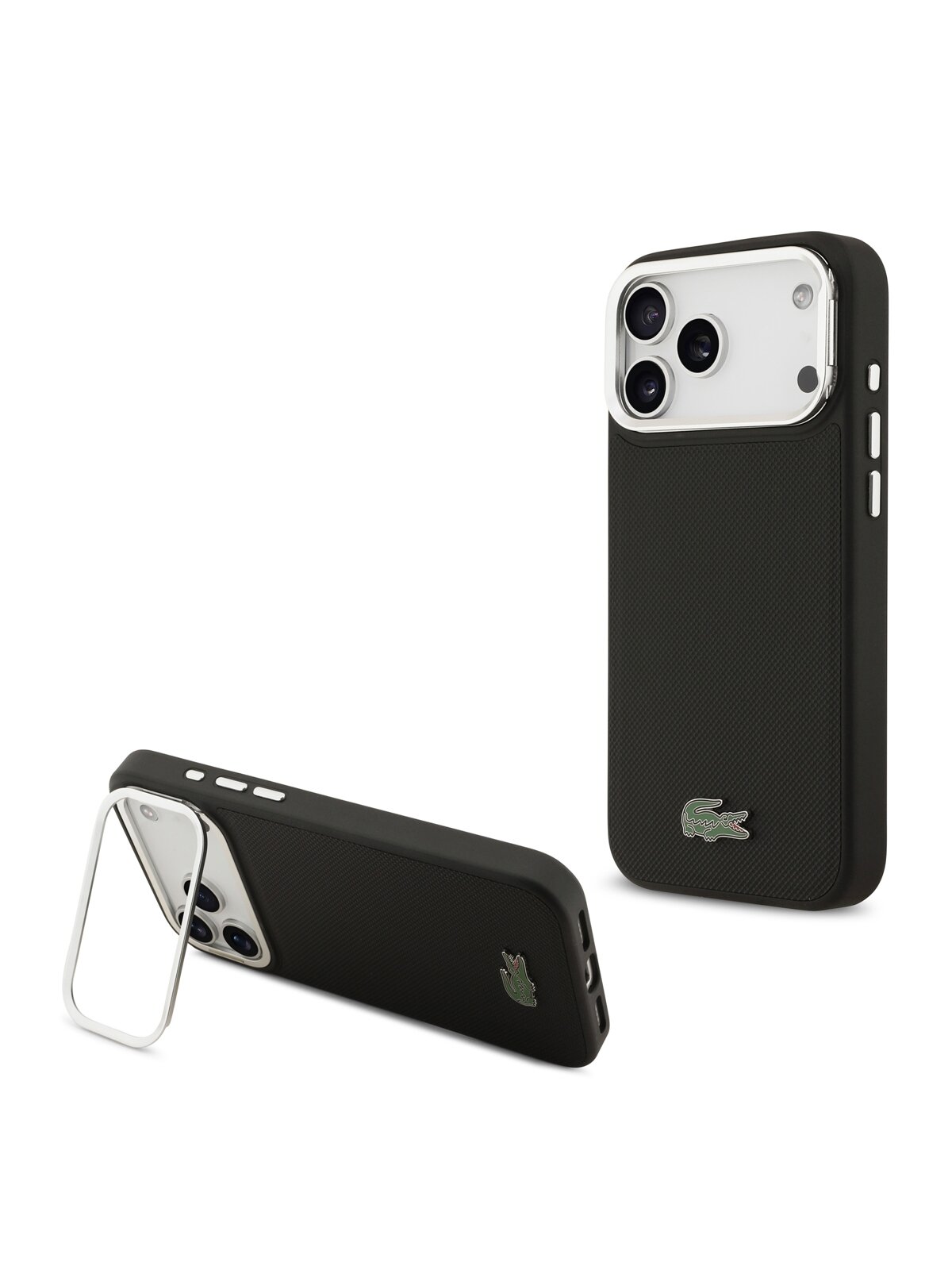 Lacoste чехол с MagSafe для iPhone 17 Pro, с ПВХ покрытием, с функцией подставки, черный