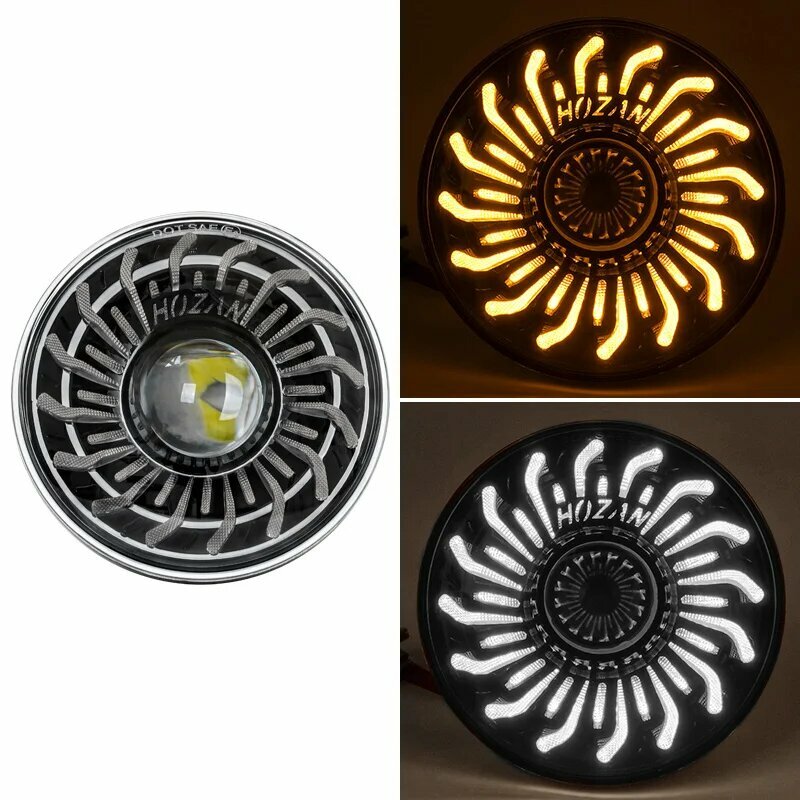 5,75-дюймовая круглая светодиодная фара 5-3/4 дюйма для мотоцикла с белым/янтарным Drl Start Vortex Gradient Добро пожаловать Halo мотоциклетная фара