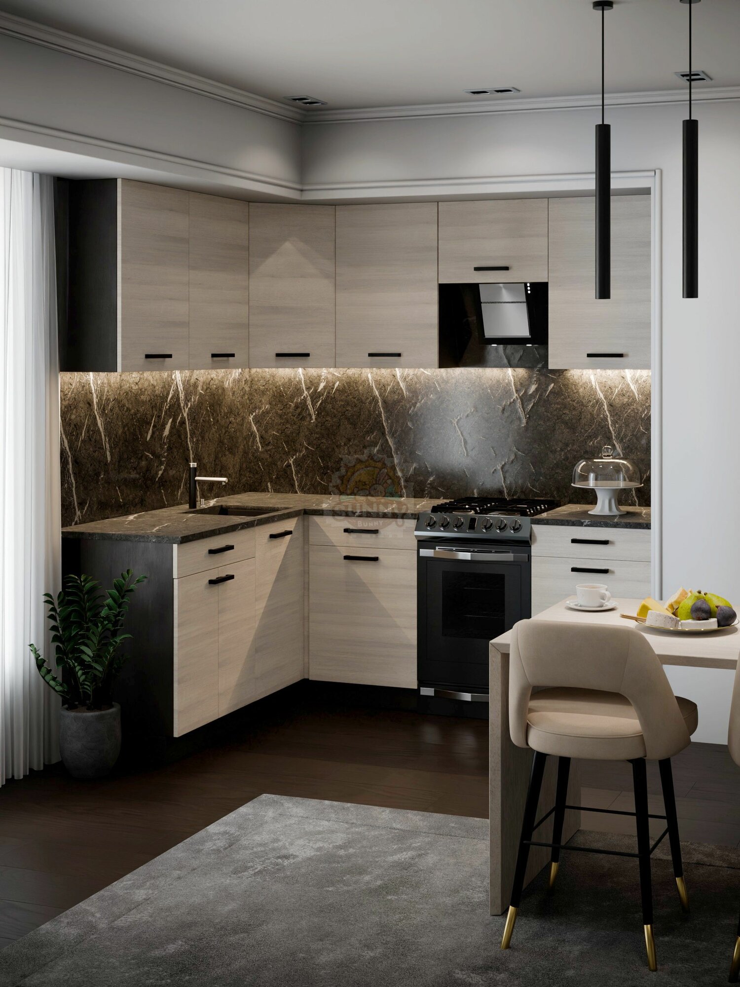 Кухня модульная угловая со столешницей Мария, 160 х210см, Венге/Лоредо ЛДСП, 180х210х60см, столеш-а 60см