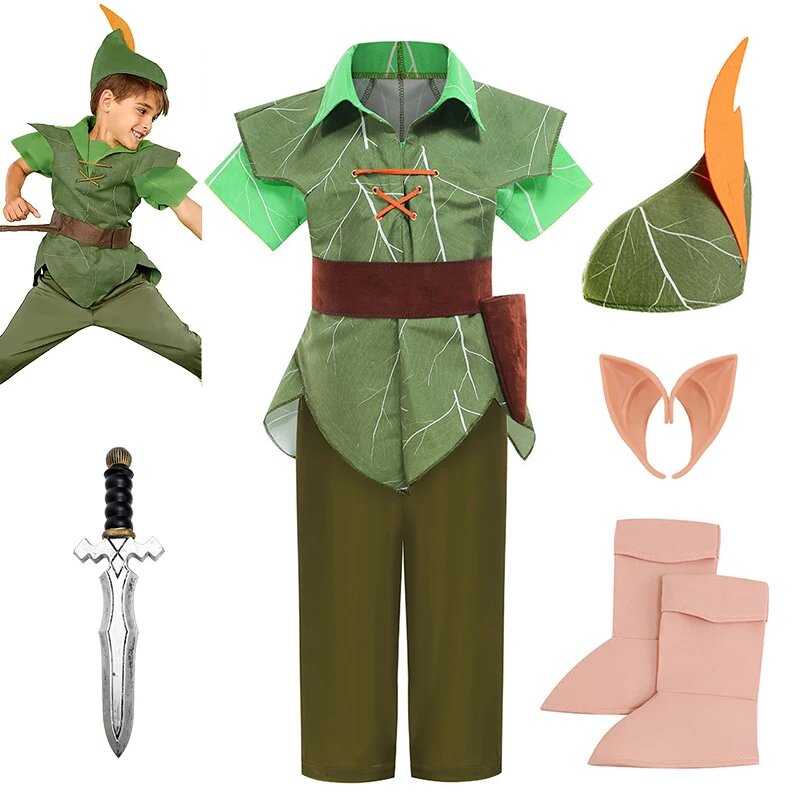 2024, косплей для мальчиков на Хэллоуин, костюм Питера Пэна, Рождество, детский день рождения, очаровательные наряды, детский комплект одежды
