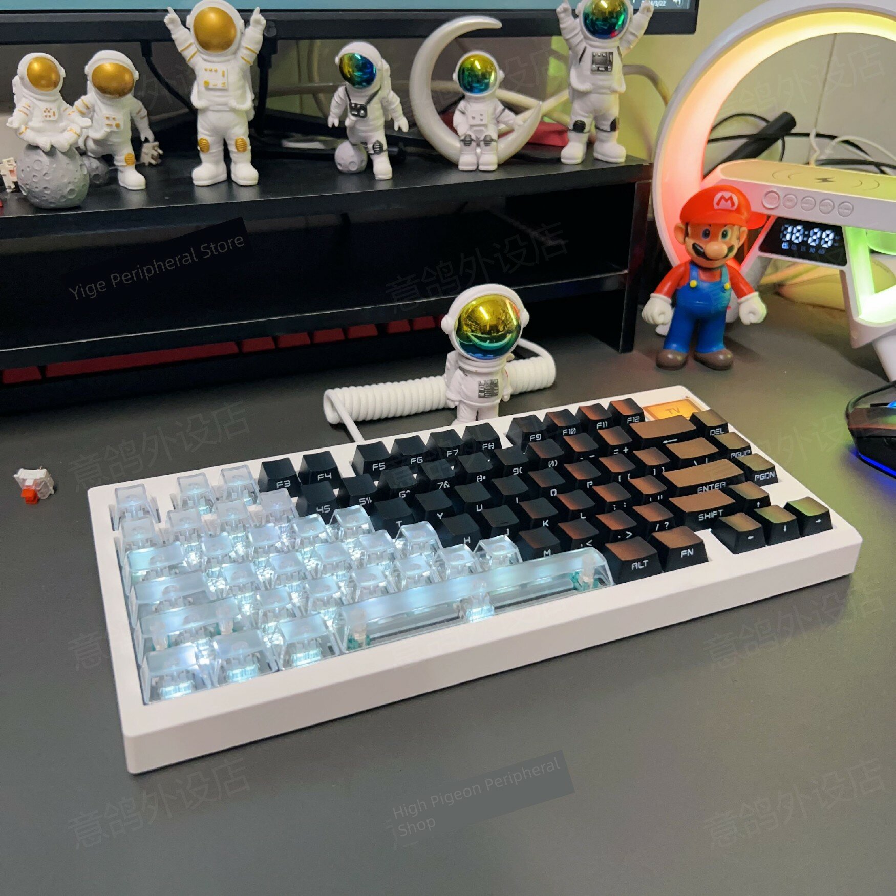 Черно-белые двухцветные прозрачные кейкапы для ПК с боковой печатью, OEM, высокая совместимость с Wooting ATKmade68,