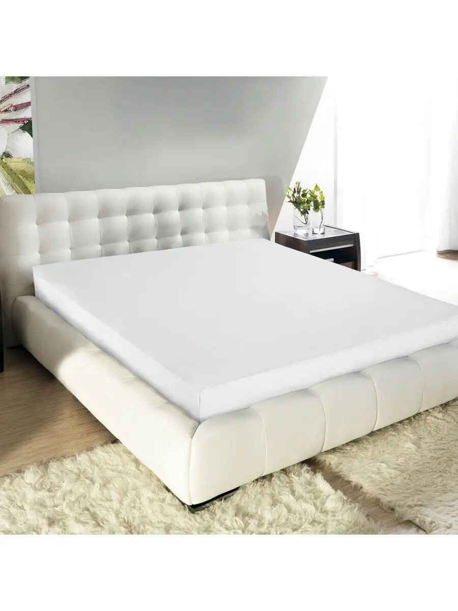 Простыня на резинке трикотажная 125 гр. GM белая (140х200х20)