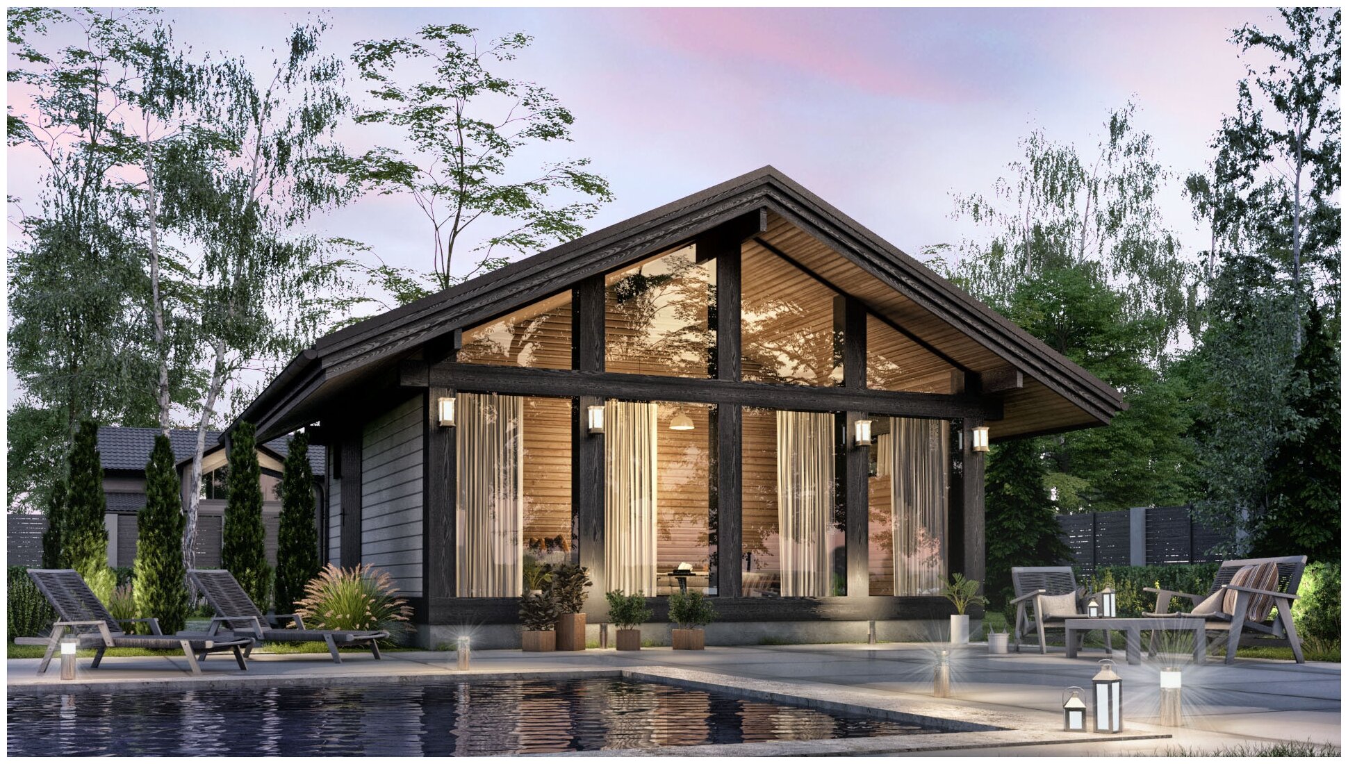 Проект каркасной бани STROY-RZN КБ-0001 (32,44 м2, 6,0*6,0 м, каркас 150 мм, блок-хаус)