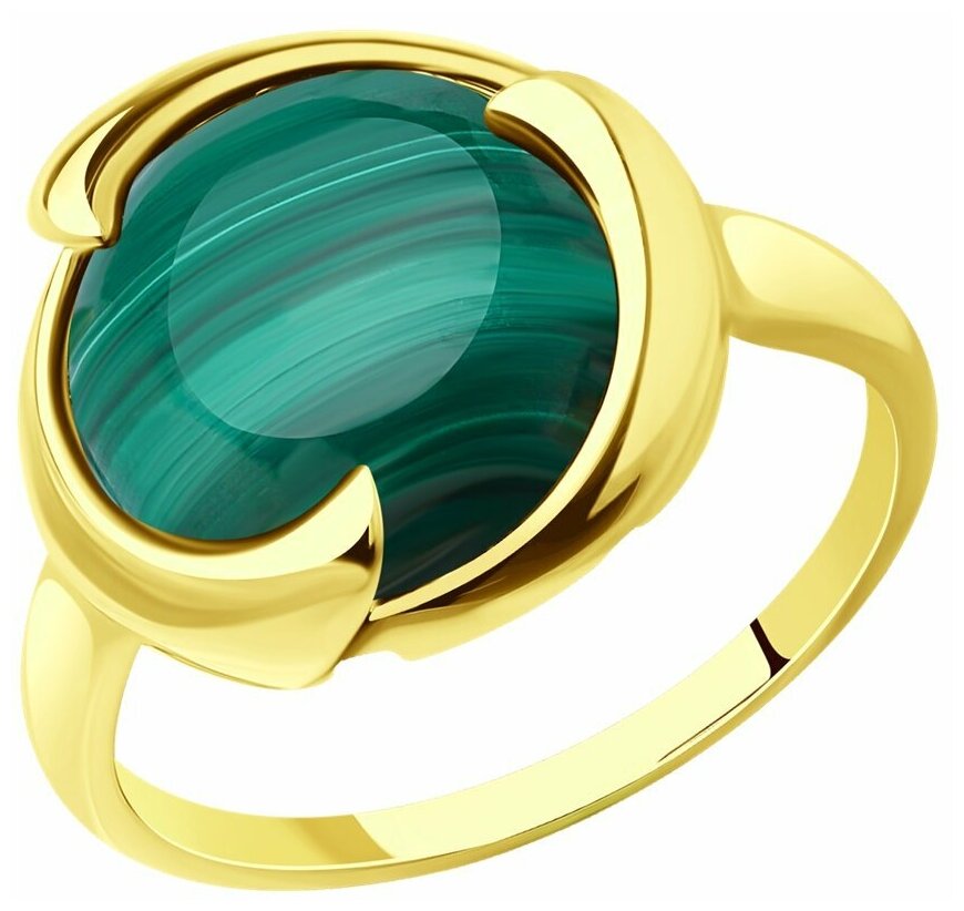 Кольцо, серебро, 925 проба, золочение, малахит